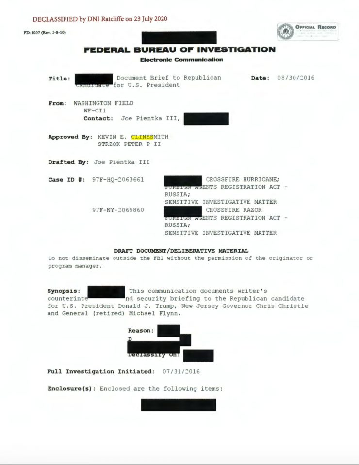READ: Document approved by FBI attorney Clinesmith in the FBI’s ...